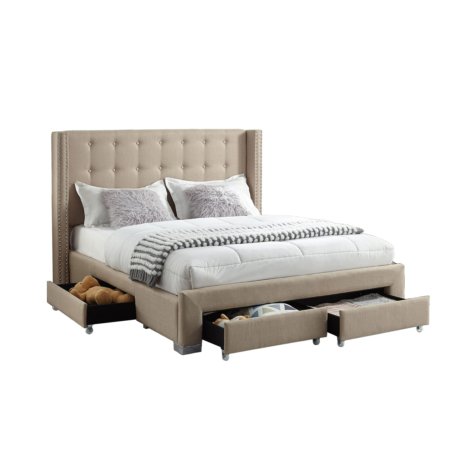 Palermo Fabric Queen European Size Bedframe with 4 Drawers - Homemaker