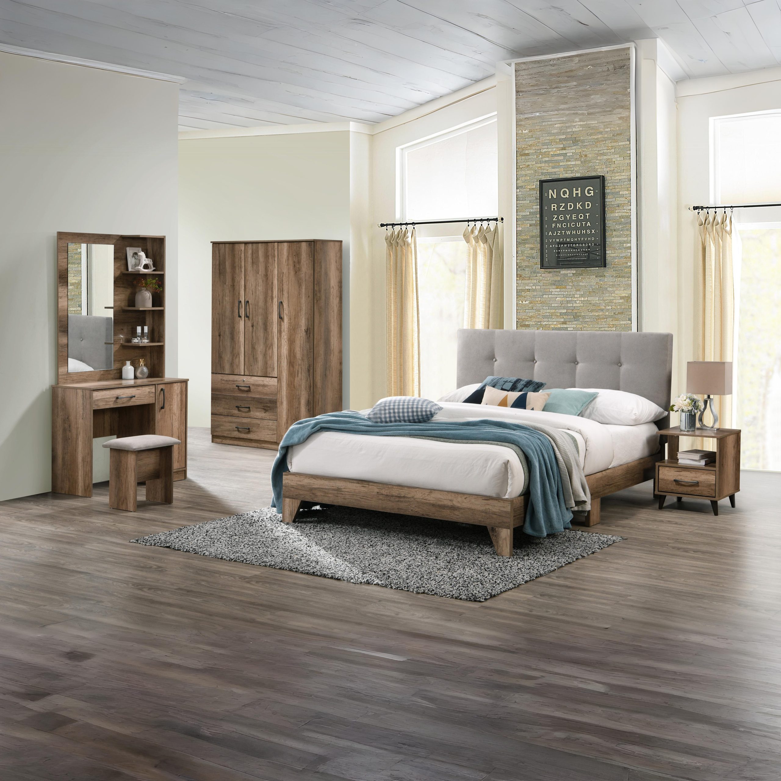 Agatha Bedroom Set (Wardrobe, Bedframe, Side Table &Vanity) - Homemaker