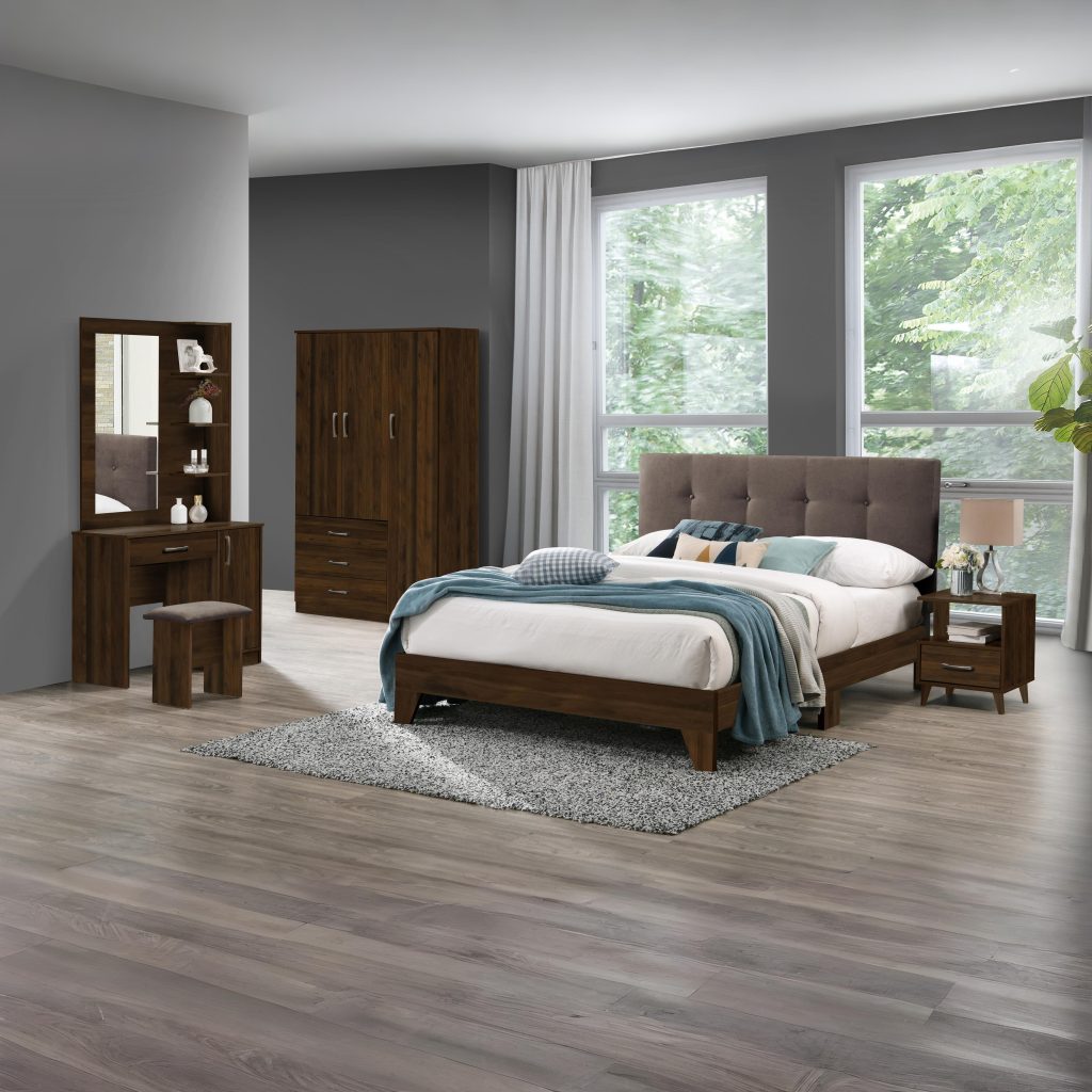 Agatha Bedroom Set (Wardrobe, Bedframe, Side Table &Vanity) - Homemaker
