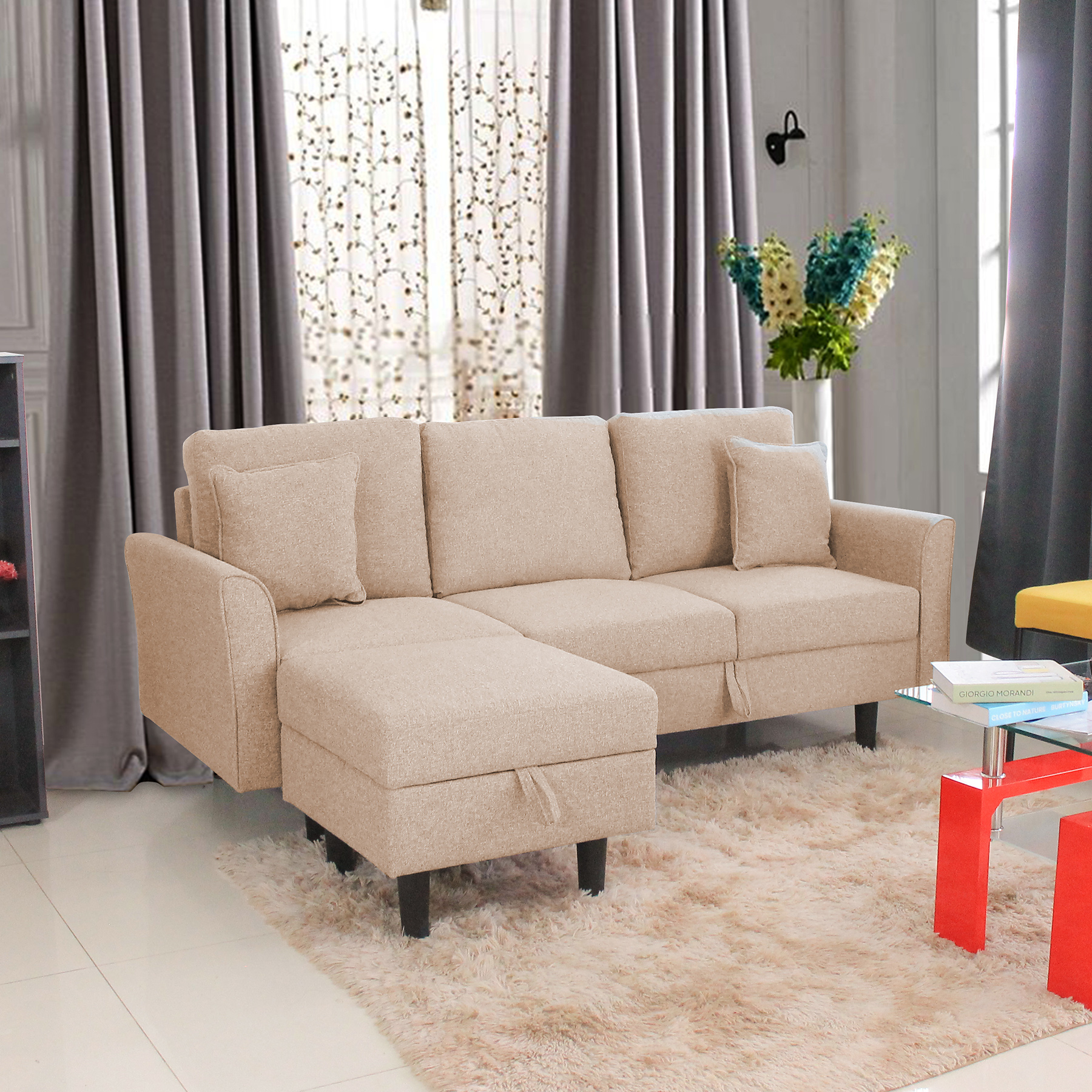 Lenny 3 Seater Sofa with Ottoman and Storage - Homemaker